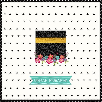 Umrah Mubarak Islamic Greetings Card - Black Triangles and Floral Styl ...