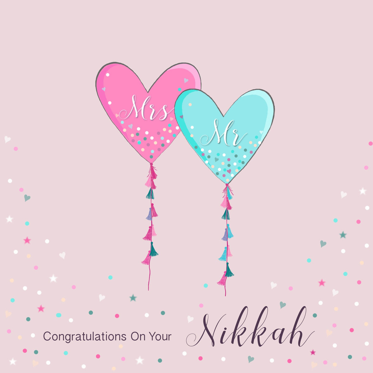 Congratulations Nikah Card/ Mr & Mrs – Hearts – Safa Islamic Lifestyle